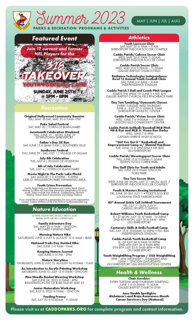Caddo Parish Parks Recreation Releases Summer 2023 Program Guide
