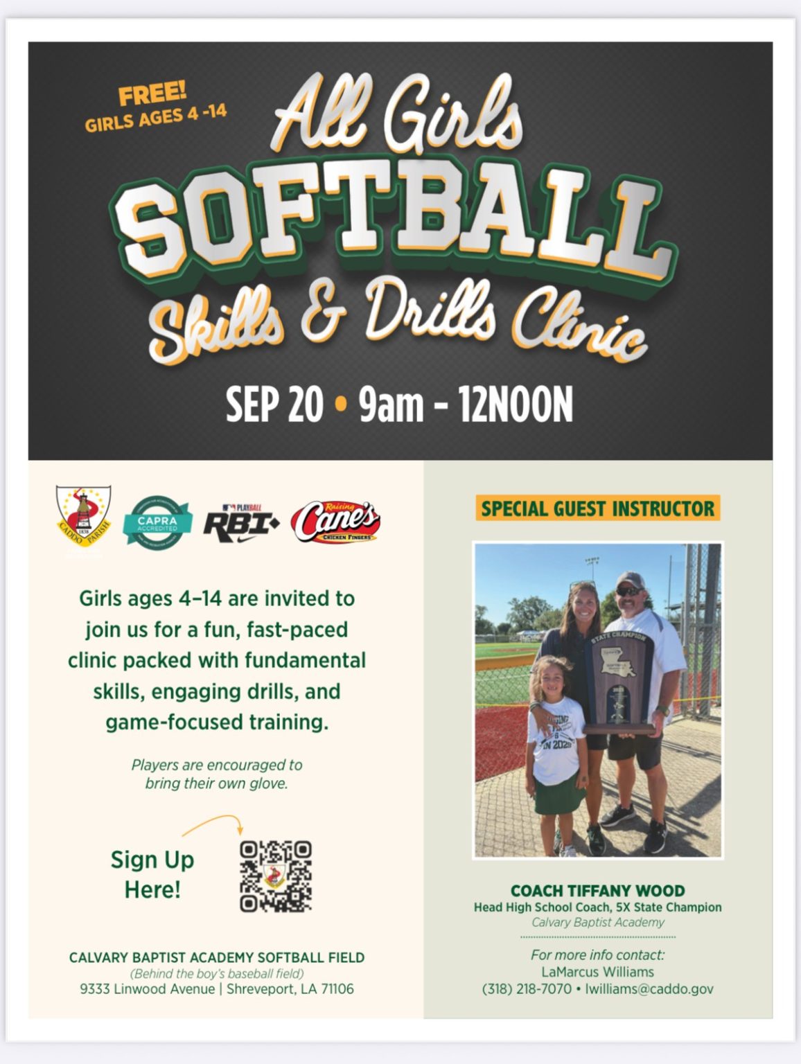 CADDO PARISH ALL GIRLS SOFTBALL SKILLS AND DRILLS CLINIC | Caddo Parish